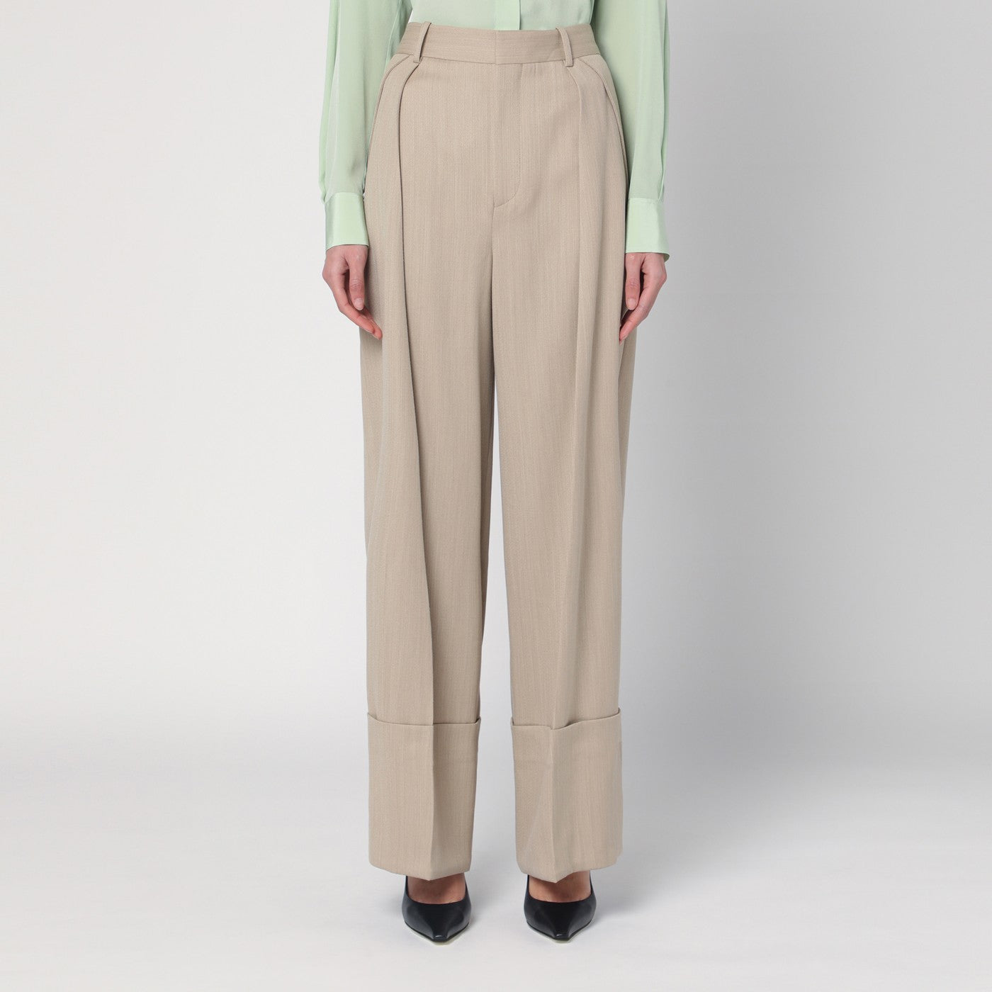 VICTORIA BECKAM Wide mandarin colour pants in wool | TheDoubleF