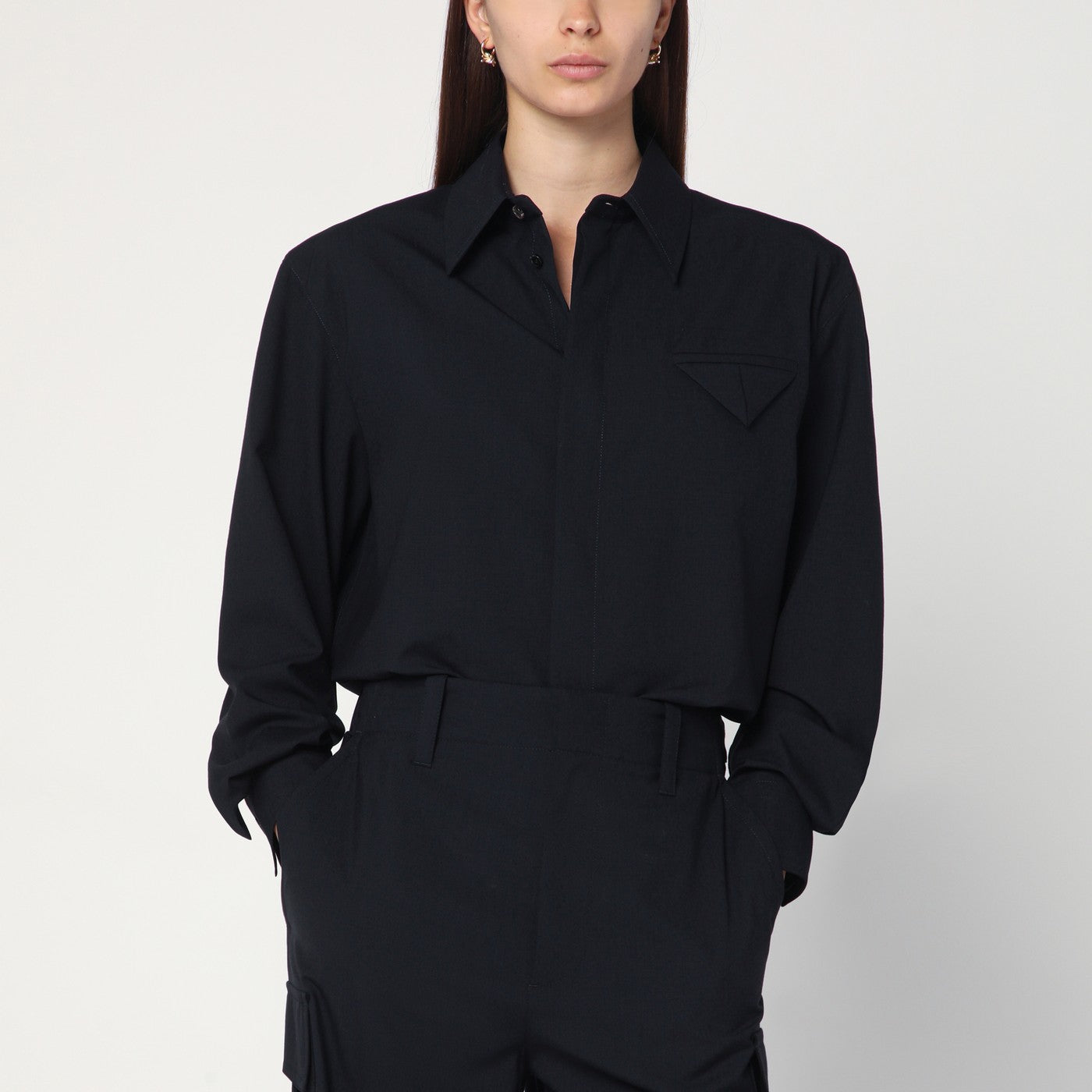 BOTTEGA VENETA Midnight blue wool twill shirt | TheDoubleF