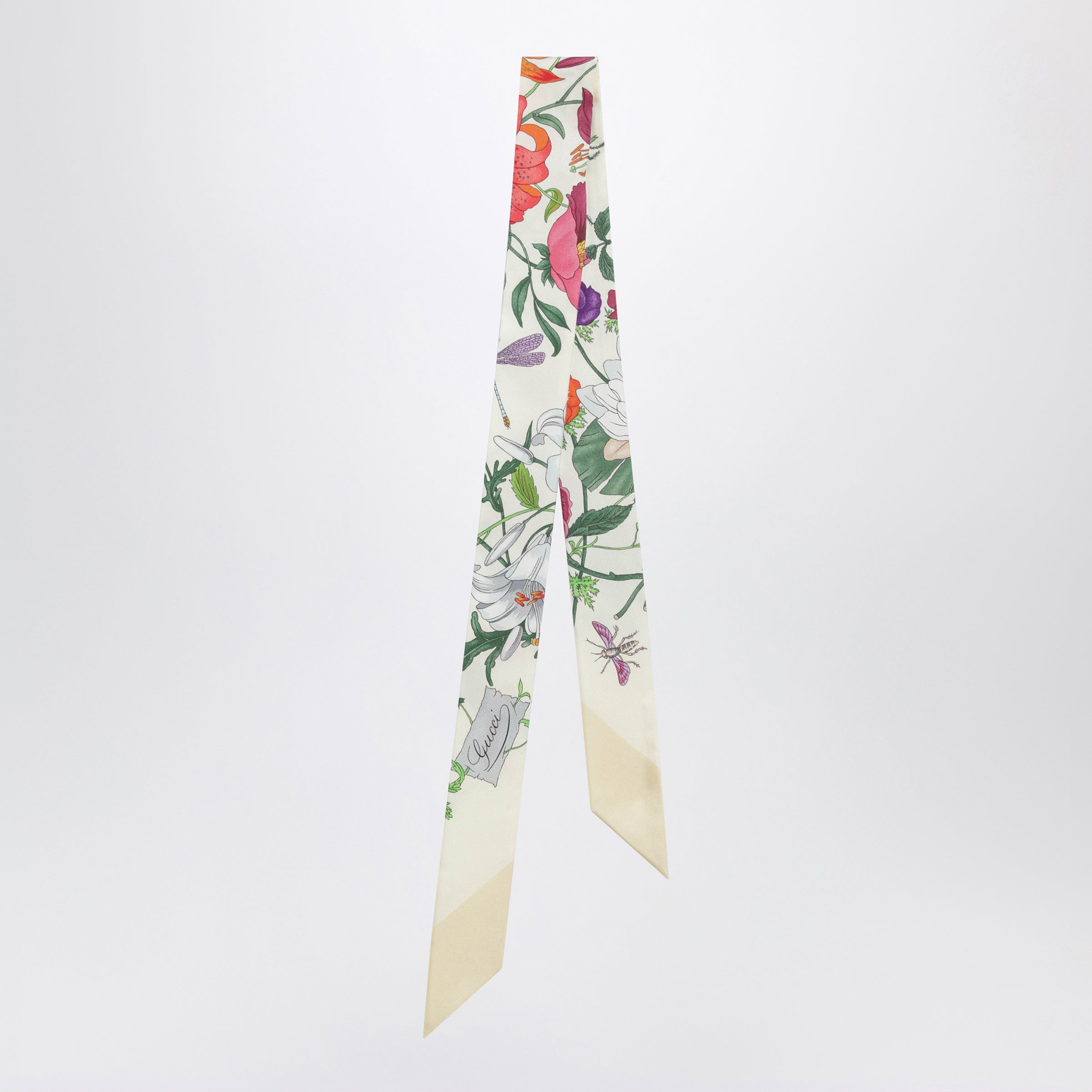 GUCCI Gelber schmaler Seidenschal mit Print | TheDoubleF