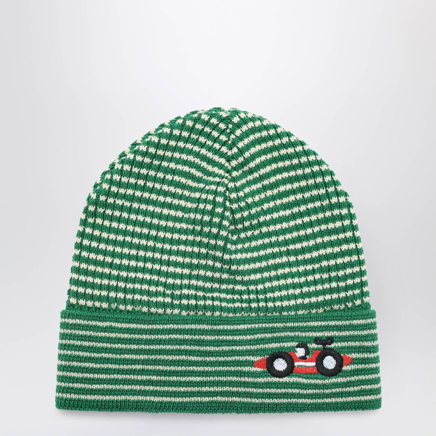 BOBO CHOSES Green/white striped Race Car beanie | TheDoubleF
