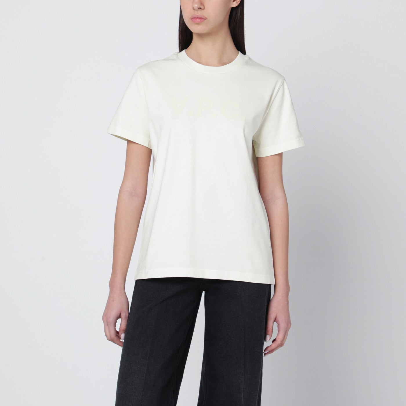 A.P.C. T-shirt with crew neck in ecru with logo | TheDoubleF
