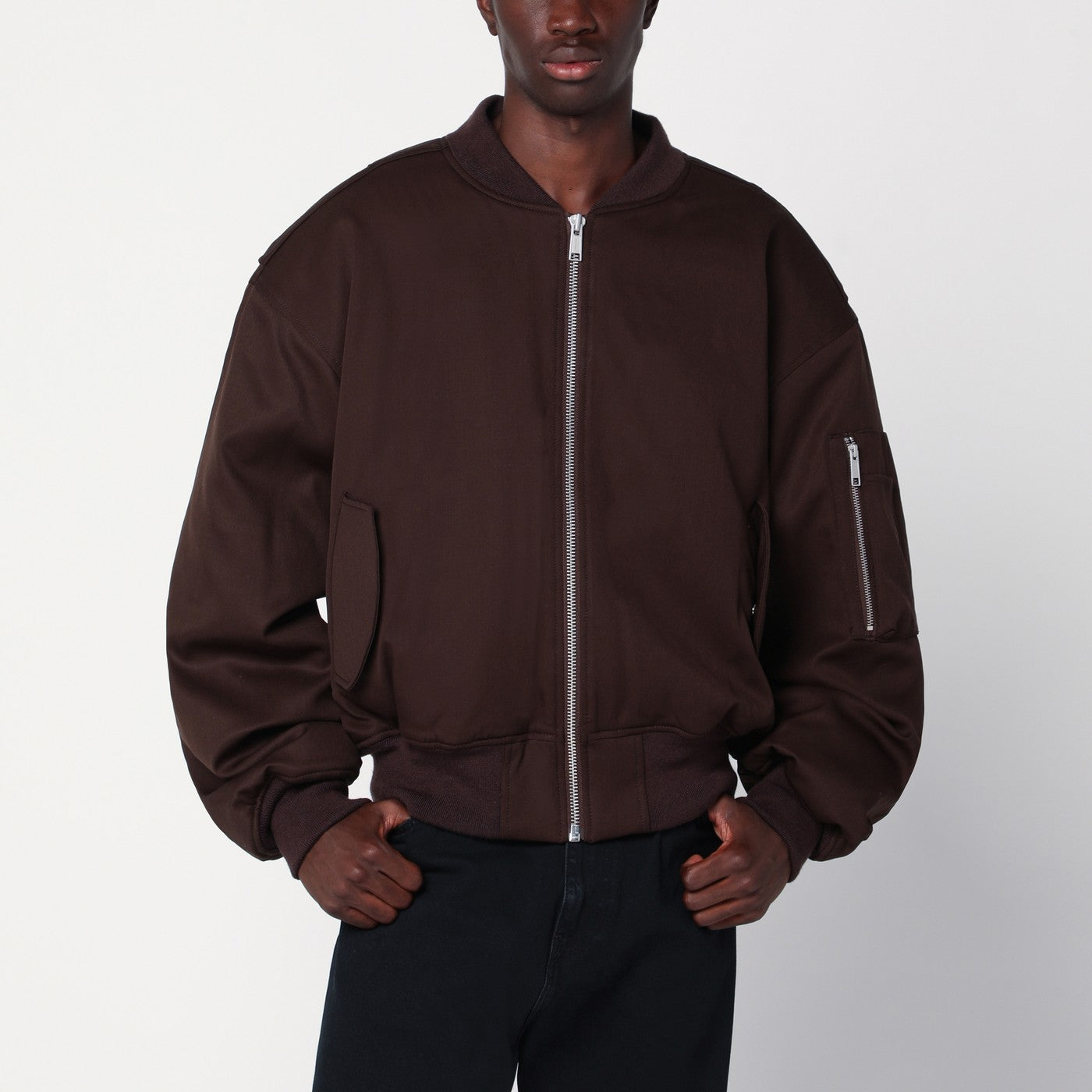 ENTIRE STUDIO Dark brown zip-up bomber jacket in wool | TheDoubleF