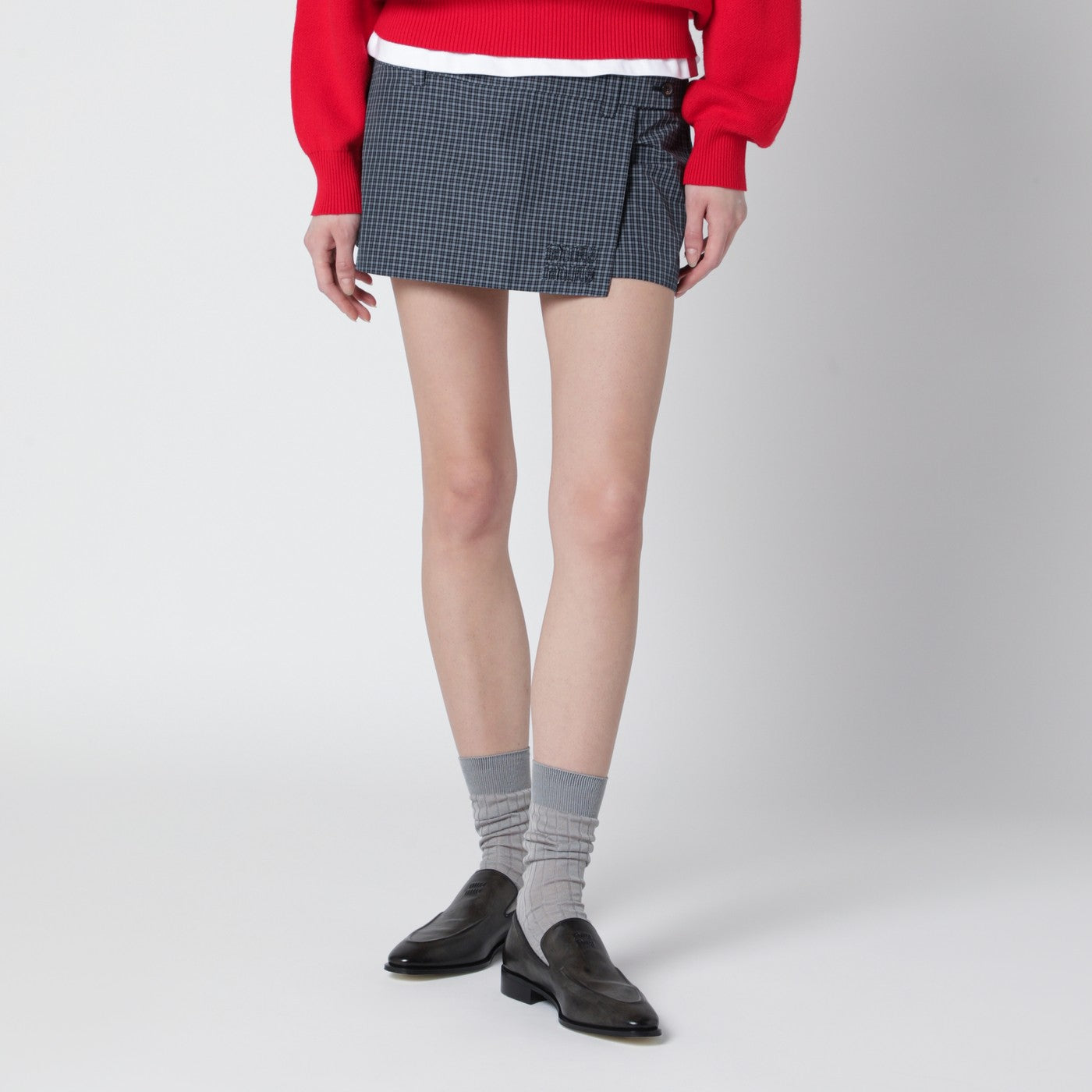 MIU MIU Mini skirt in blue tech check | TheDoubleF