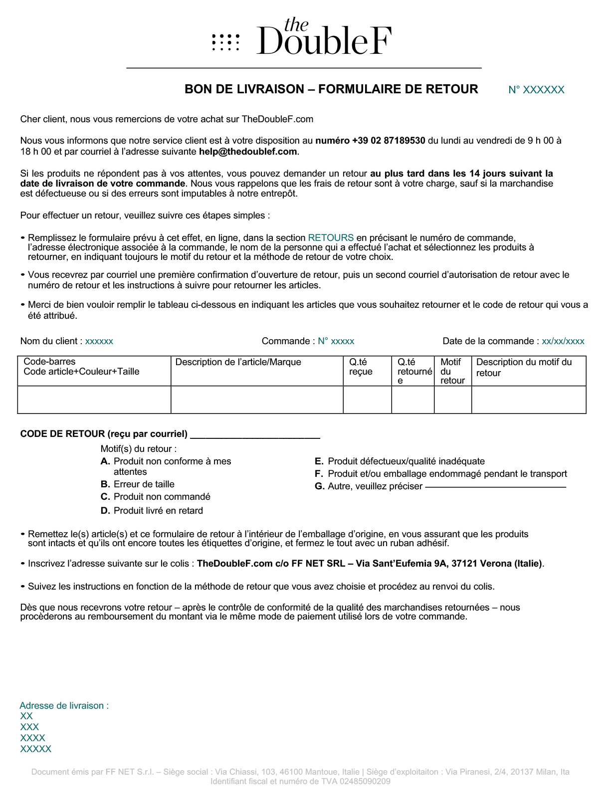 Retours et Remboursements | TheDoubleF